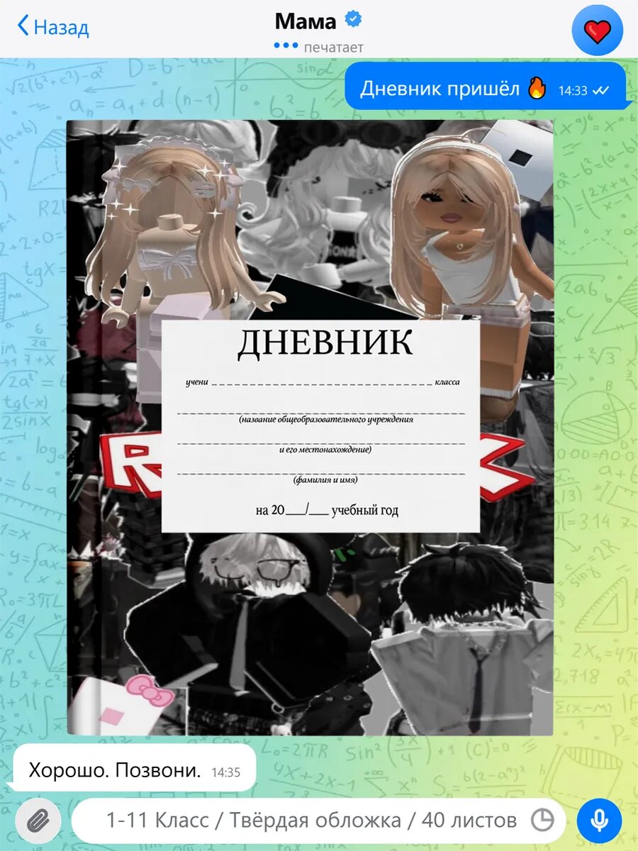 Школьный дневник с принтом Роблокс