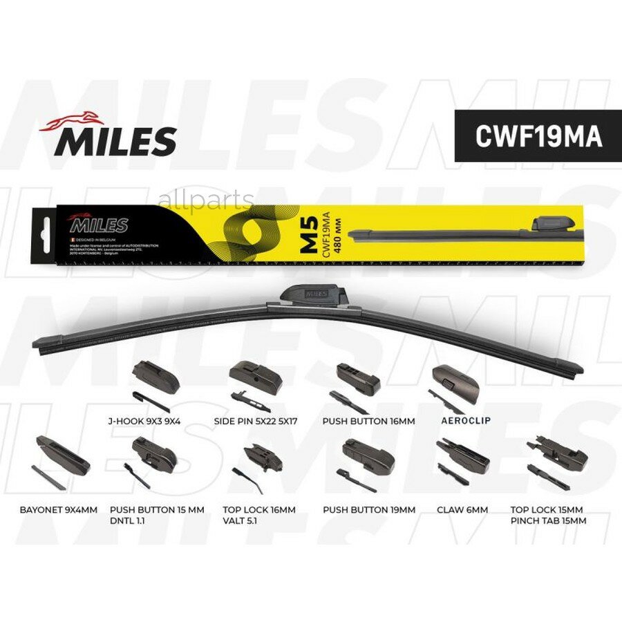 MILES CWF19MA Щетка с/о бескаркасная 480мм (10 адаптеров)