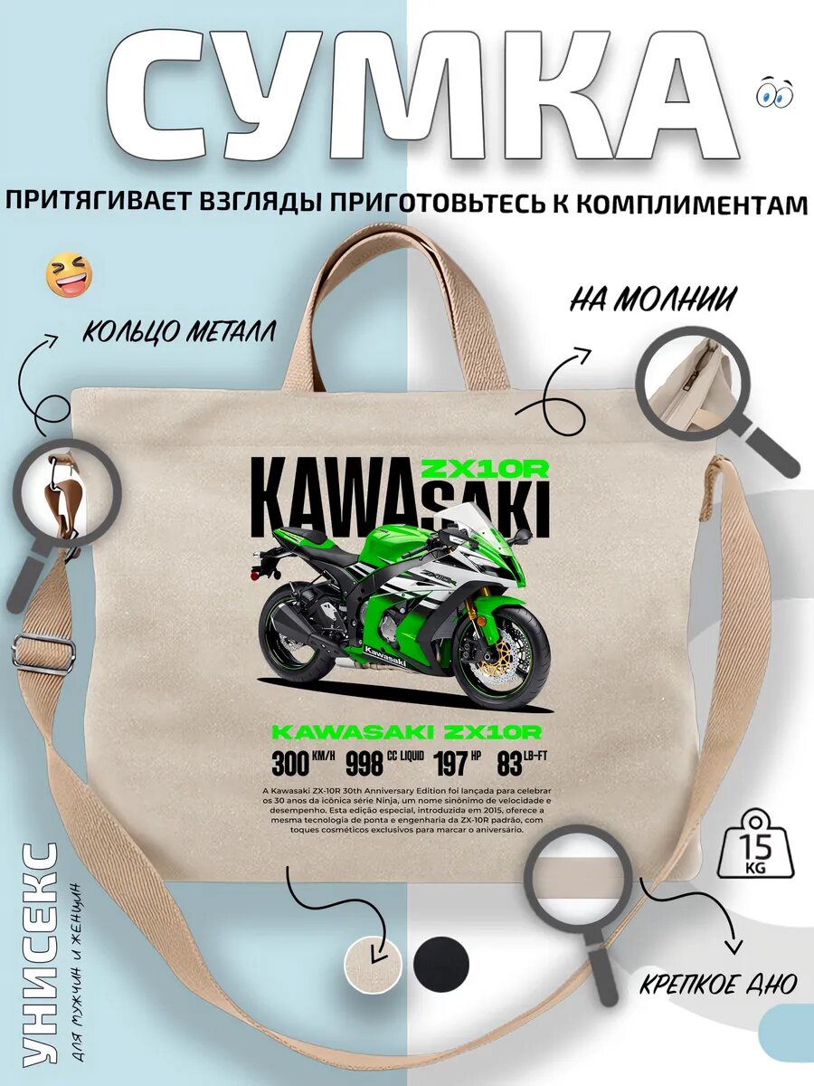 Сумка шоппер  ZX10R спортбайк неоновый вайб