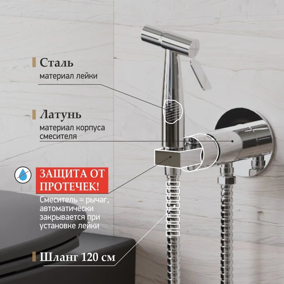 Гигиенический душ со смесителем Paini Castello Round CACR442R встраиваемый, скрытого монтажа, со смесителем, хром, глянцевый, латунь, рычажный, с защитой от обратного потока, смеситель для биде