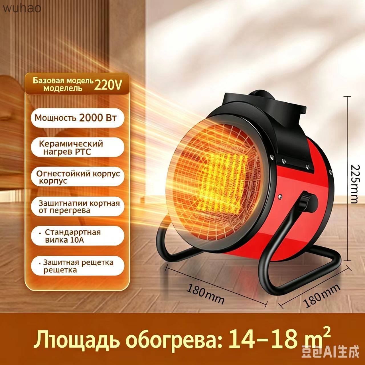 Тепловая пушка электрическая (2000 Вт, площадь обогрева 30м2, термостат, регулировка темп-ры) / отопительное оборудование / обогреватель
