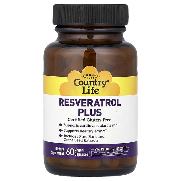 Country Life, Resveratrol Plus, ресвератрол, 60 веганских капсул