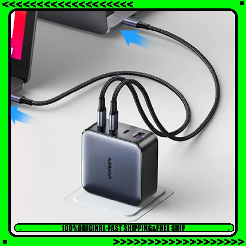 Зарядное устройство UGREEN 100W GaN (нитрид галлия) Type-C 4-в-1 для настольных ПК и ноутбуков, быстрая зарядка для iPhone 17, 16, 15 Pro Max, портативных планшетов