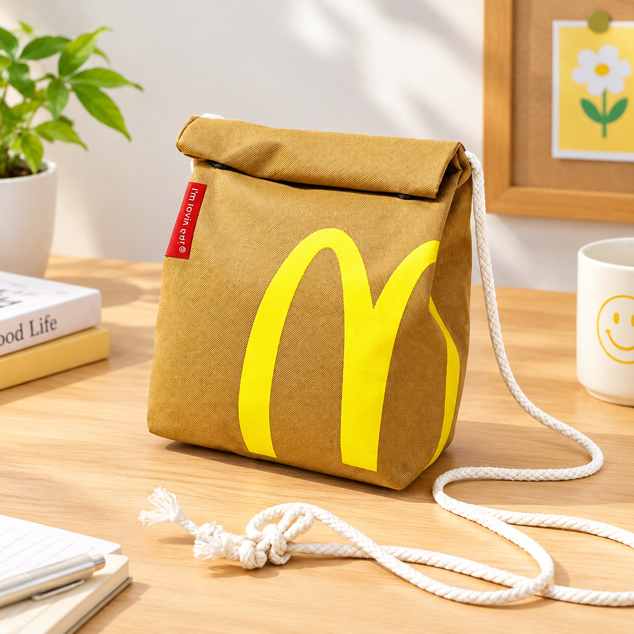 Рюкзак McDonald`s, школьный, унисекс, для средней и старшей школы, бежевый, нейлон (Объем: 13 л)