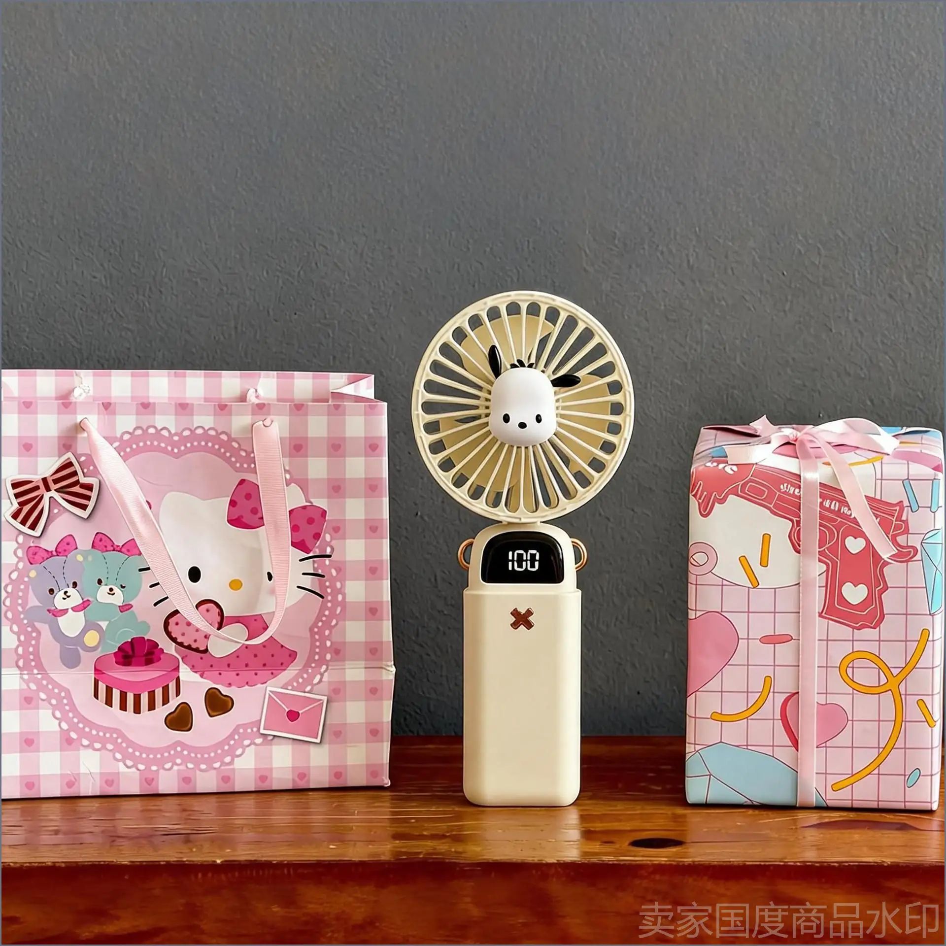 Портативный настольный цифровой вентилятор sanrio с дисплеем и лопастями из пвх