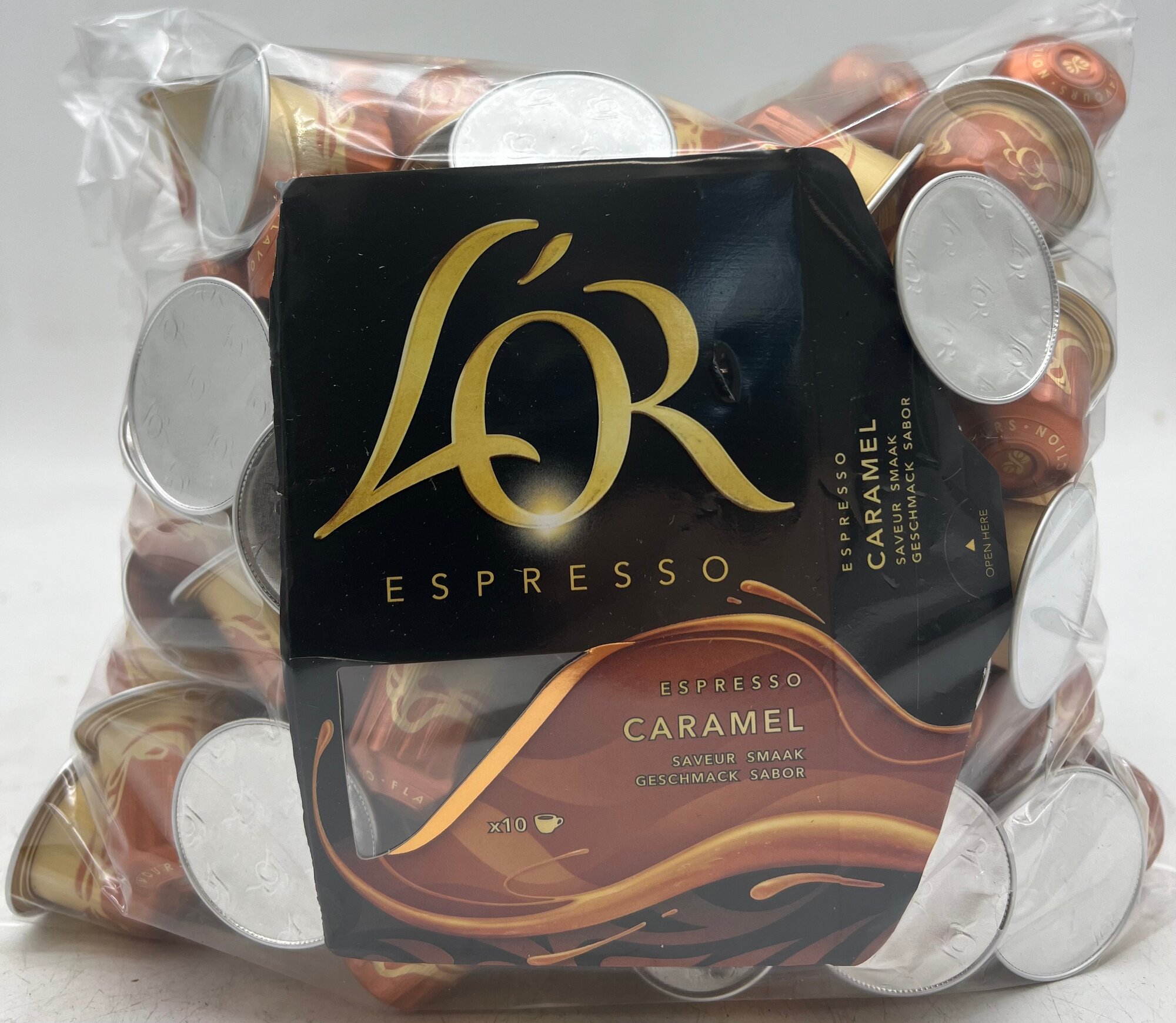 100 Капсул Кофе для кофемашин Nespresso L'OR "Espresso Caramel" Без Заводских коробок в zip-lock пакете. интенсивность 8