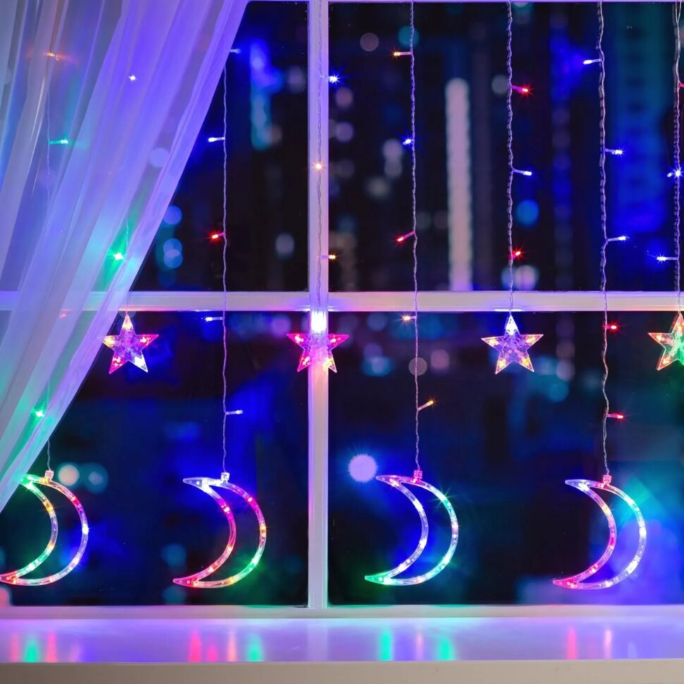 Гирлянда светодиодная Бахрома 2.7x0.9м Месяц, IP20,138LED, мульт,8реж 4356979, 1838515