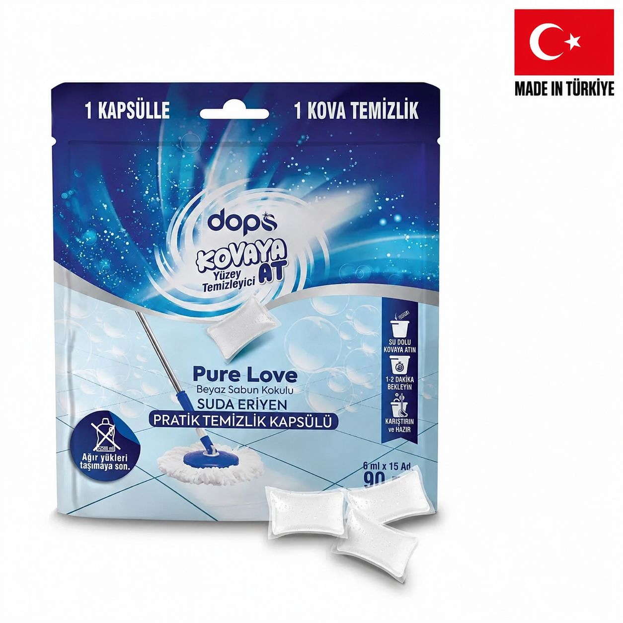 Dops Капсулы для уборки пола и поверхностей Pure Love Белое мыло, 15 шт.