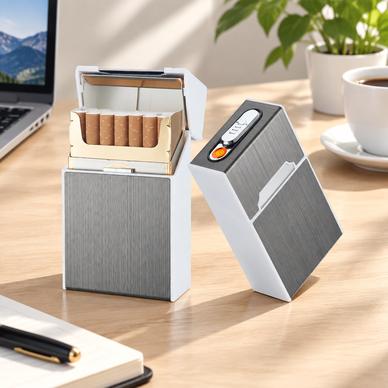 Портсигар металлический с USB зажигалкой, на магните, цвет серебро, 10х6х3 см, FatCat (Цвет товара: серебристый; Объем: 0.18 л)