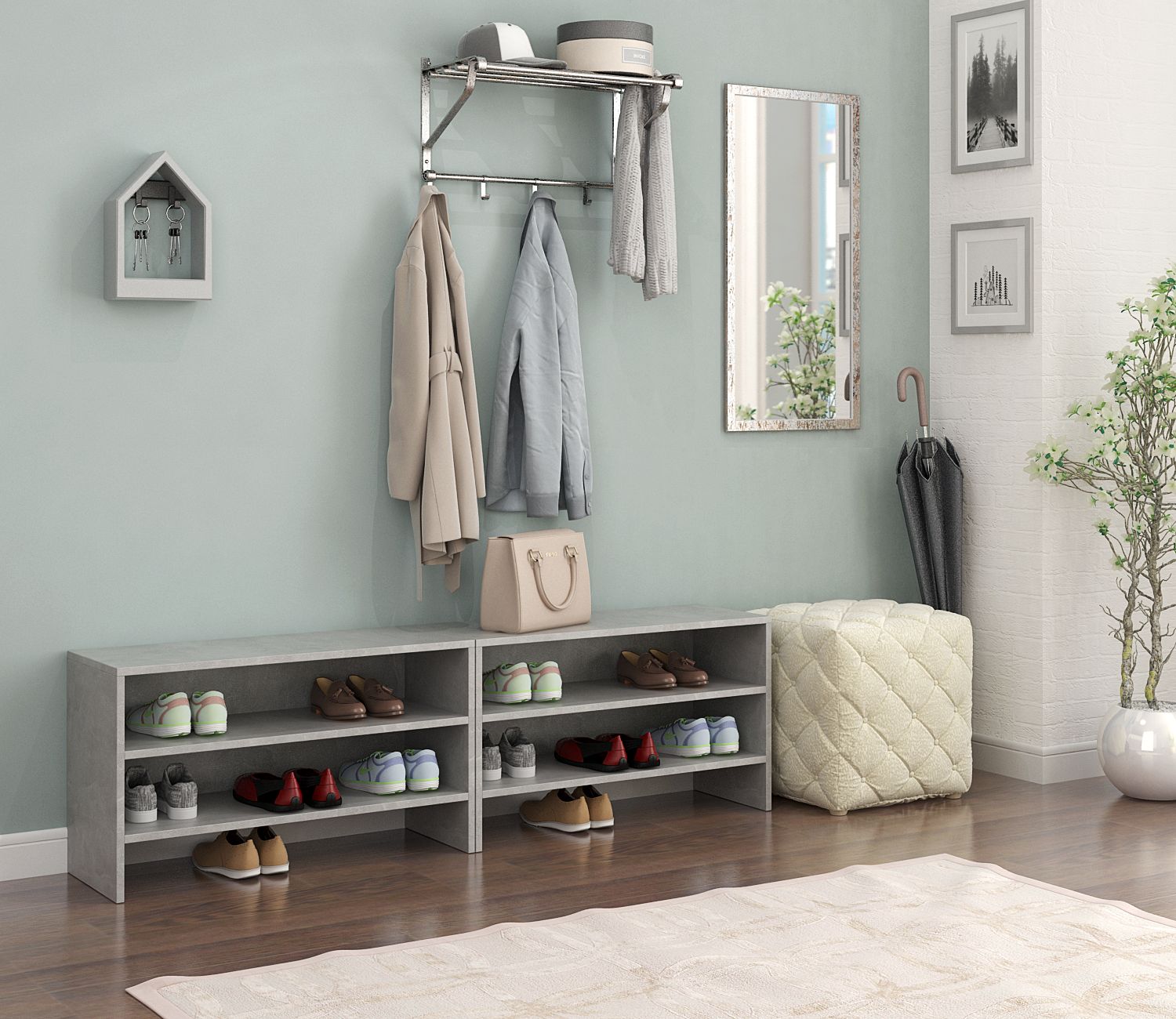 Обувница Vitto-7 бетон в прихожую, тумба открытая, деревянная икея ikea, этажерка, полки, маленькая ЛДСП галошница — фото 1