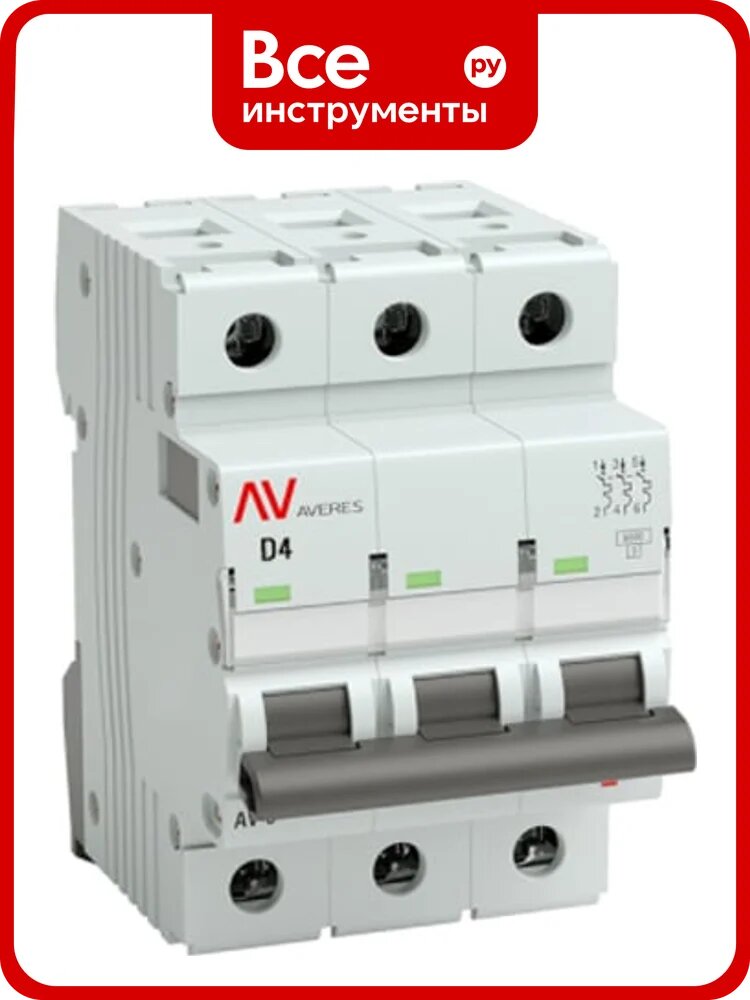 Автоматический выключатель EKF AVERES AV-6, 3P, 4A, 6kA mcb6-3-04D-av