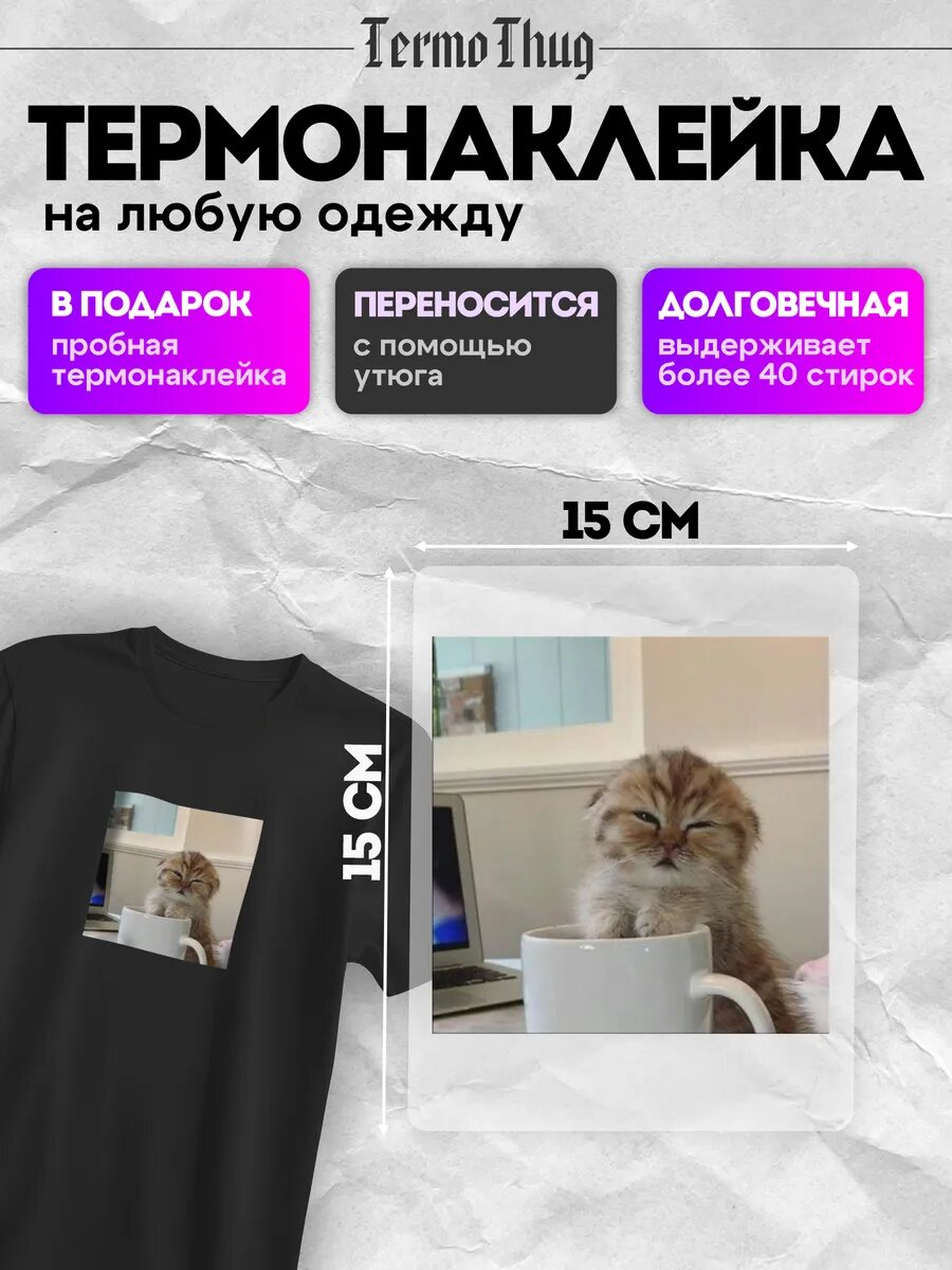Термонаклейка на одежду мем котики термотрансфер