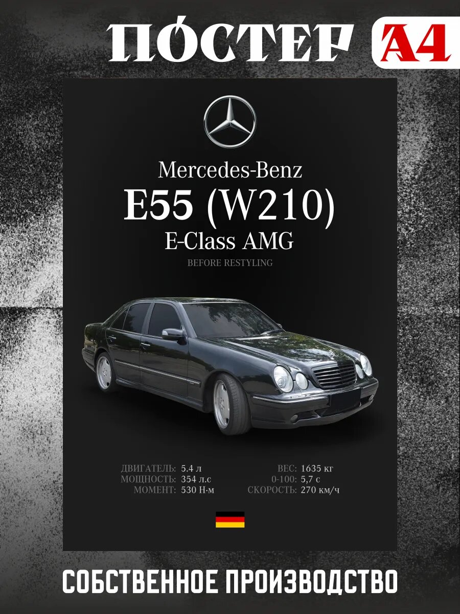 Постер на стену интерьерный А4 Mercedes-Benz W210 E-Class