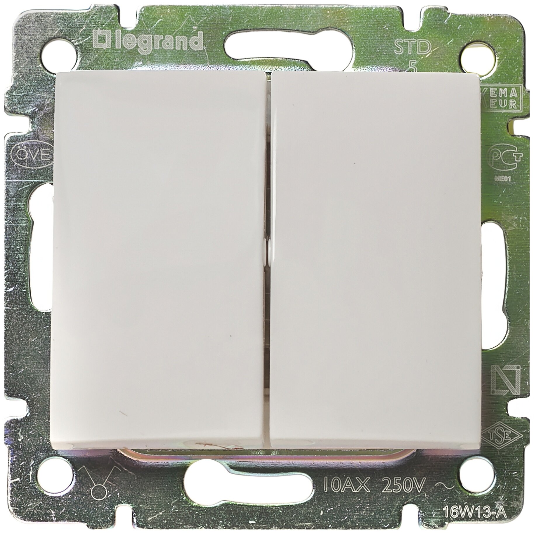 Выключатель двухклавишный - Legrand Valena - 10А 250В схема 5 безвинтовые зажимы - белый