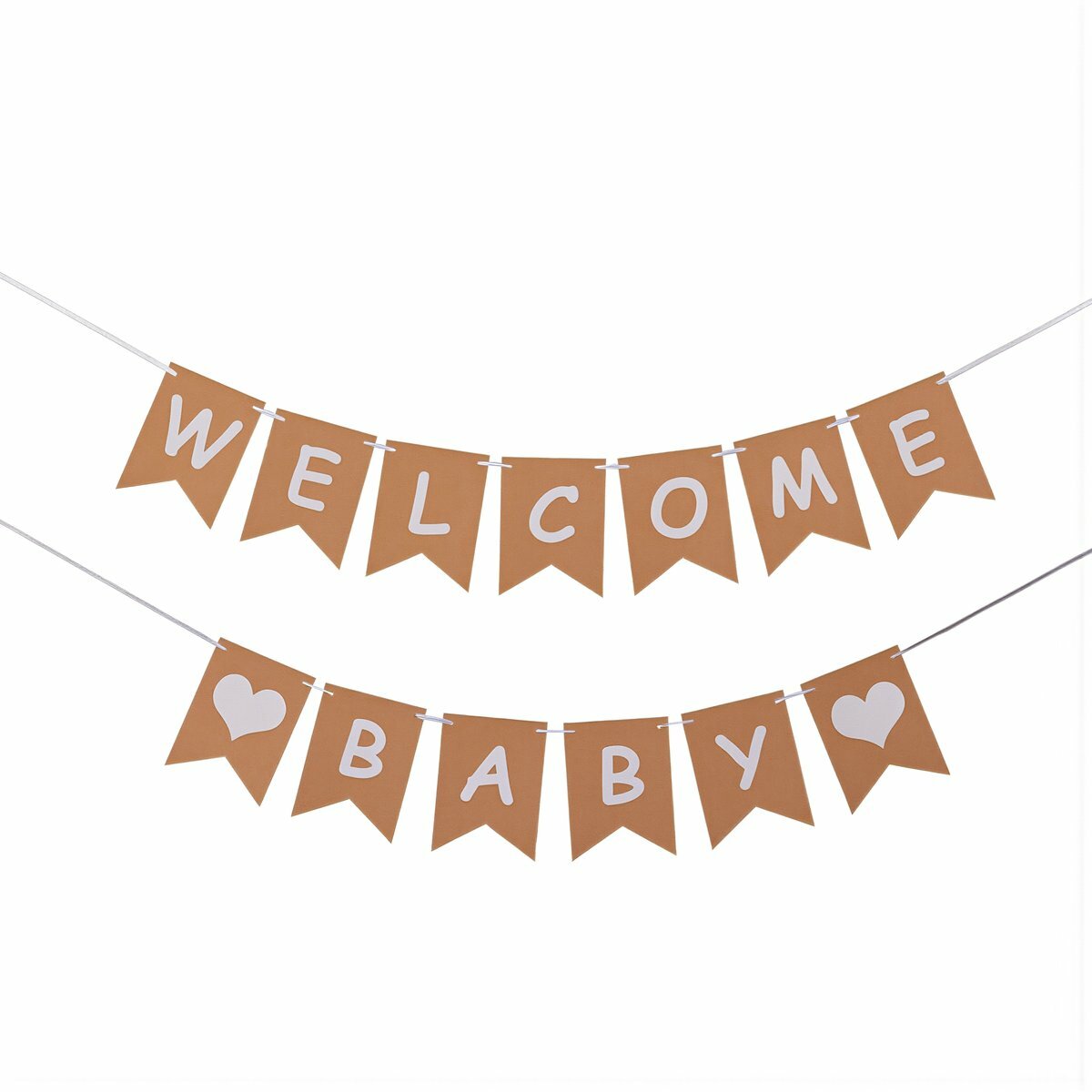 Бумажный флажковый баннер Welcome Baby для украшения baby shower праздника, гирлянда для оформления домашнего пространства на праздник встречи новорожденного, Крафт-бумага (белые сердечки)