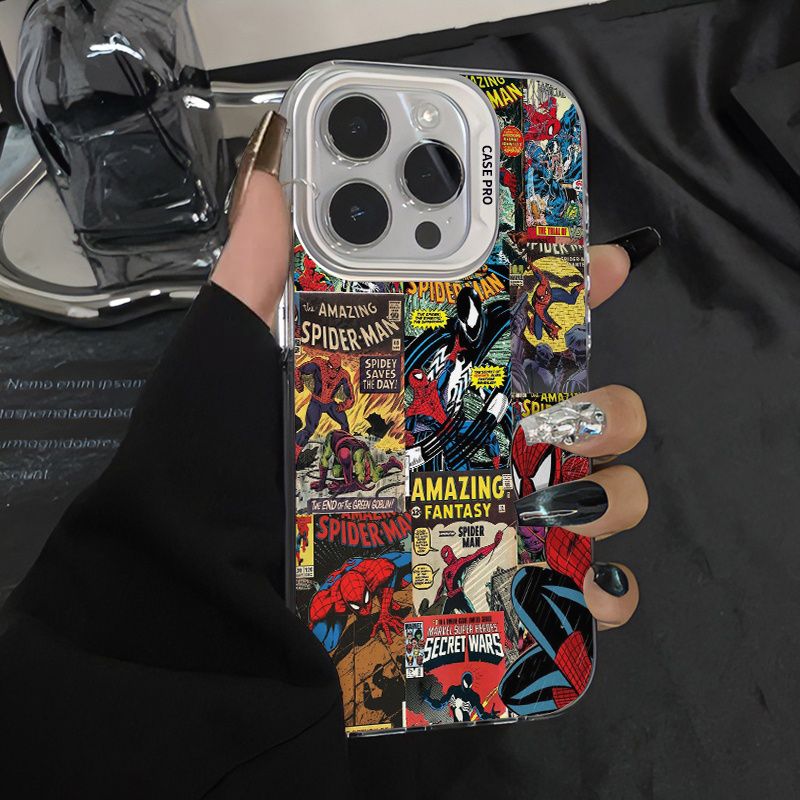 Чехол на Айфон 12/12 Про / iPhone 12/12 Pro белый с принтом стилизованный коллаж панелей комиксов Человека-паука силиконовый ударопрочный