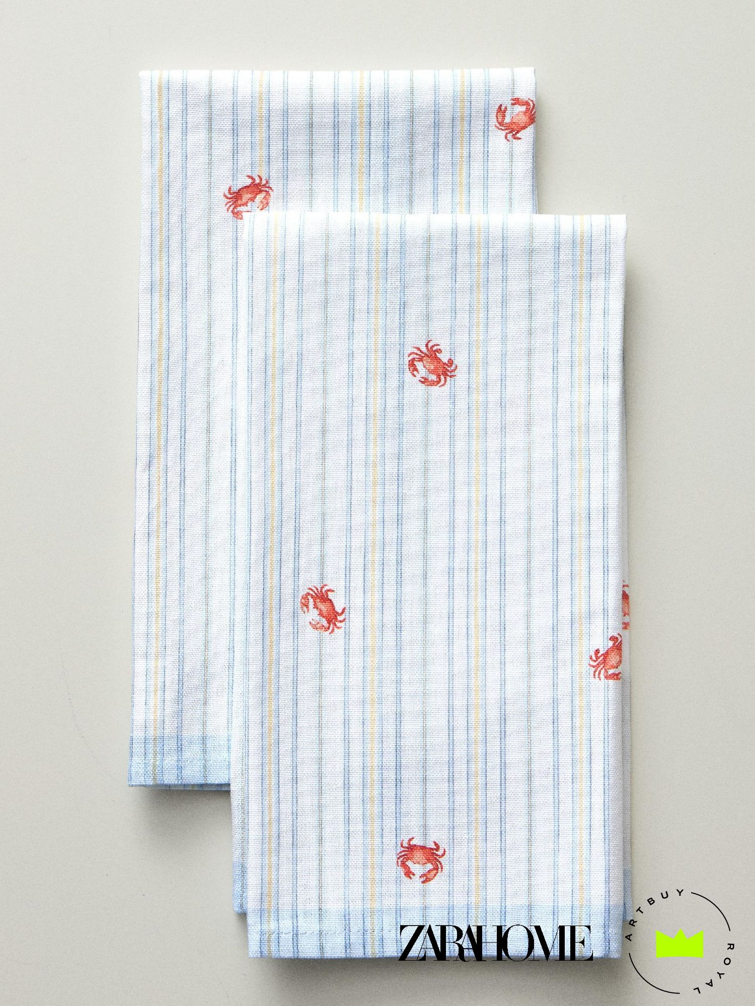 ZARA HOME Полотенце кухонное 40x60 2 шт льняная фактура бязь голубой, белый