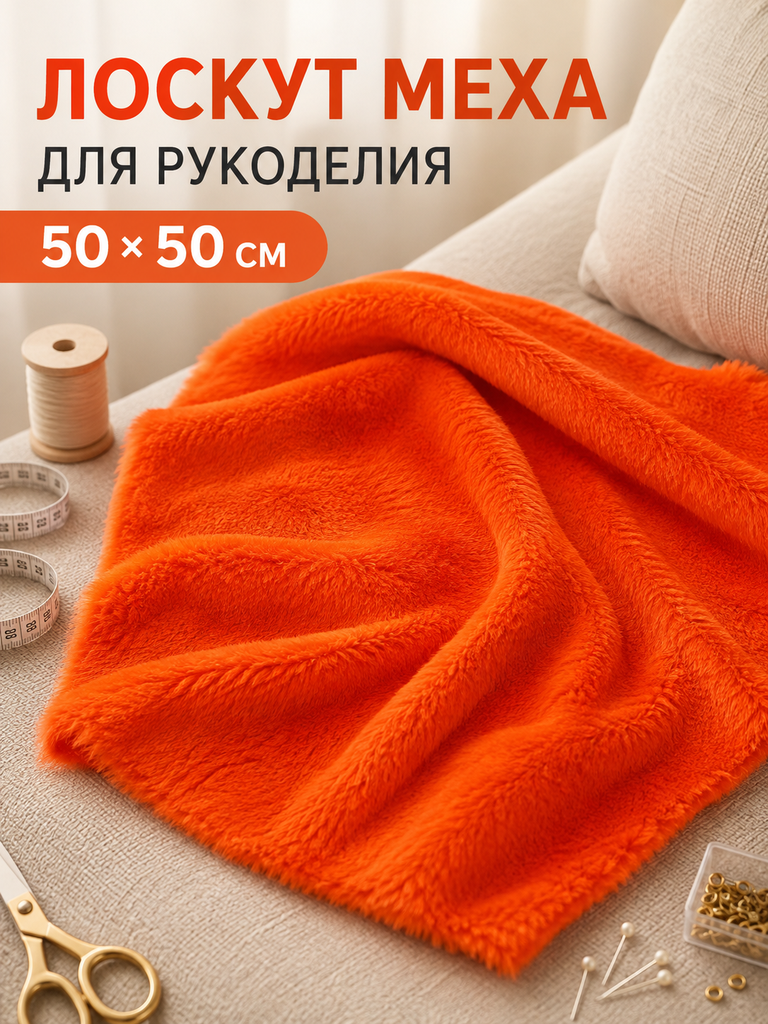 Лоскут для рукоделия 50*50 см, мех, цвет оранжевый, Страна Карнавалия