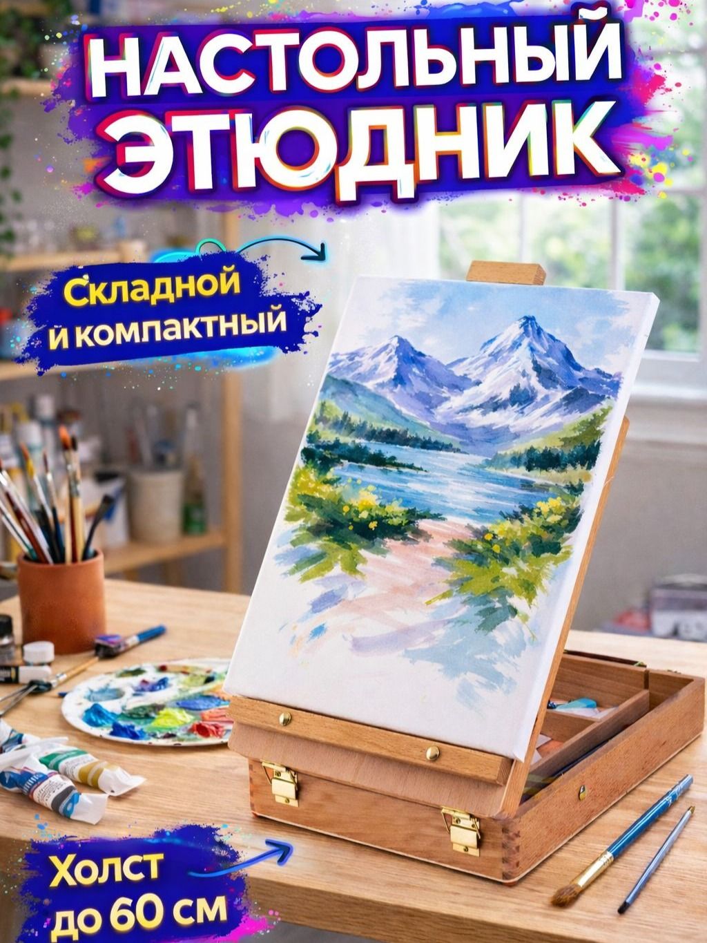 Мольберт настольный этюдник для рисования, для художника, ящик этюдный