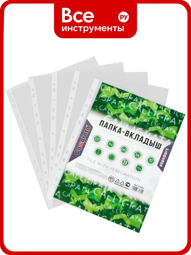 Вертикальный файл-вкладыш Calligrata А4, 40 мкм, матовый, 100 шт 6534841