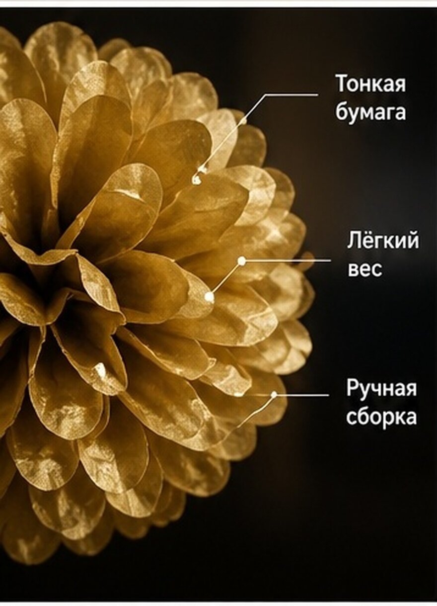 Праздничные золотые бумажные шары в виде цветов для украшения интерьера размером 20.00x2.50x0.10cm