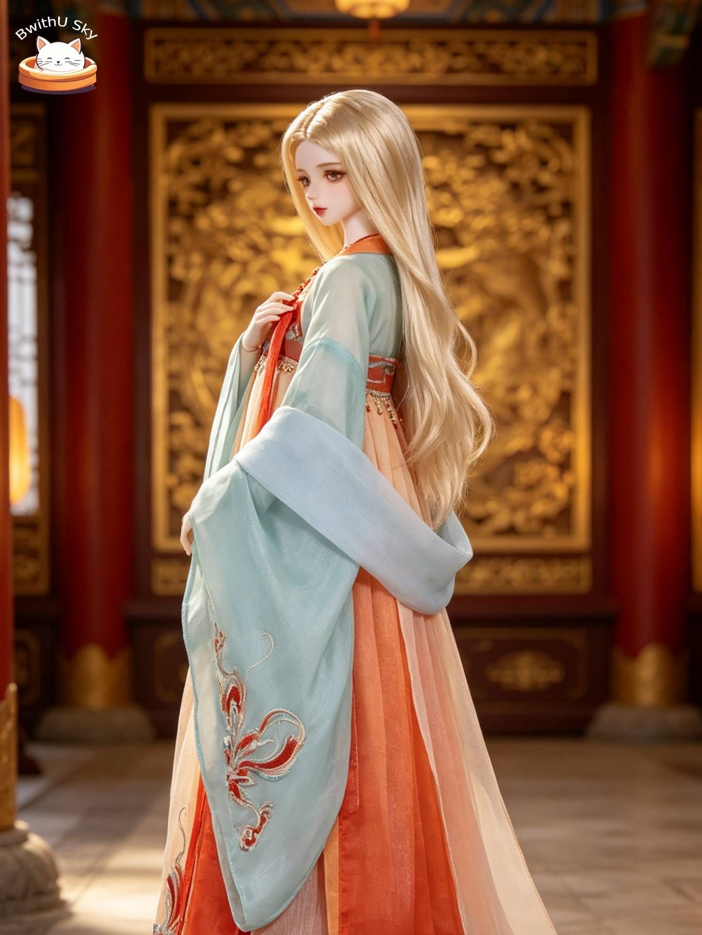 BwithUSky Lixia 1/3 BJD кукла: роскошный восточный образ в красном платье с бирюзовым плащом и вышивкой. Идеальна для коллекций.