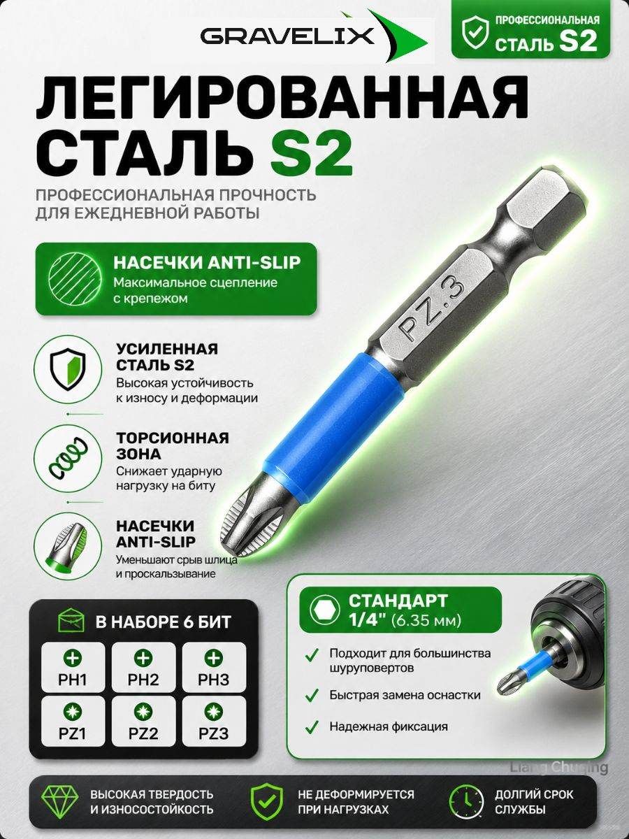 Усиленные магнитные биты для шуруповерта, 6 шт, PH-PZ, набор для ремонта и сборки