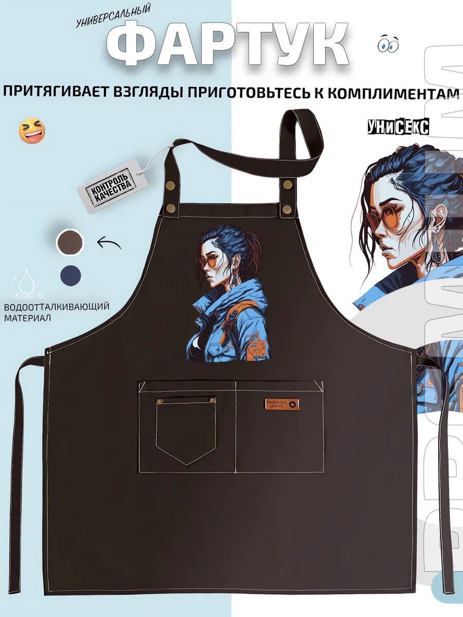 Фартук Акира Akira аниме девушка с очками и курткой кухонный с принтом универсальный