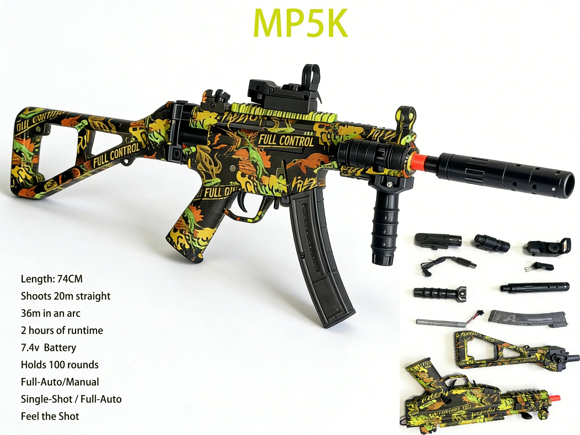MP5k AEG Электрический гелевый бластер-пистолет MP5K-Yellow-M