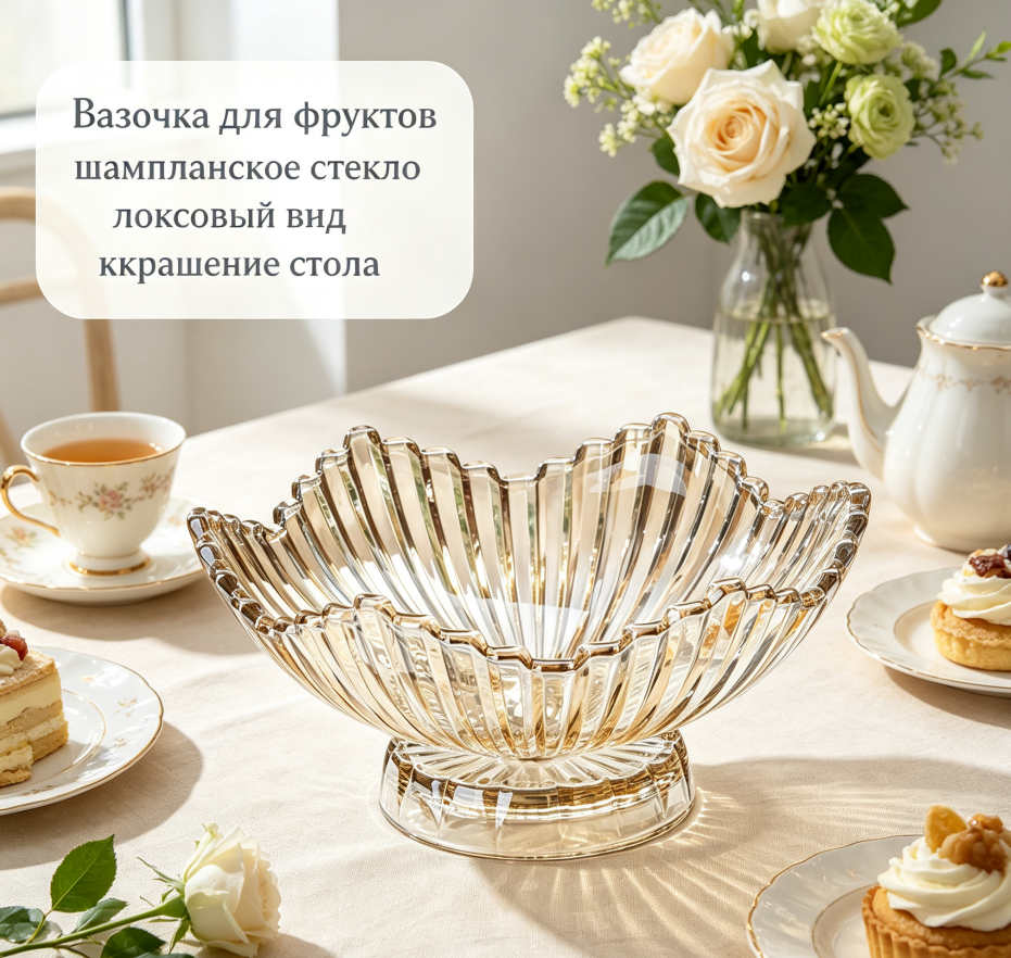 Стеклянная вращательная ваза для фруктов, домашняя роскошная ваза для конфет и закусок для гостиной и чайного стола