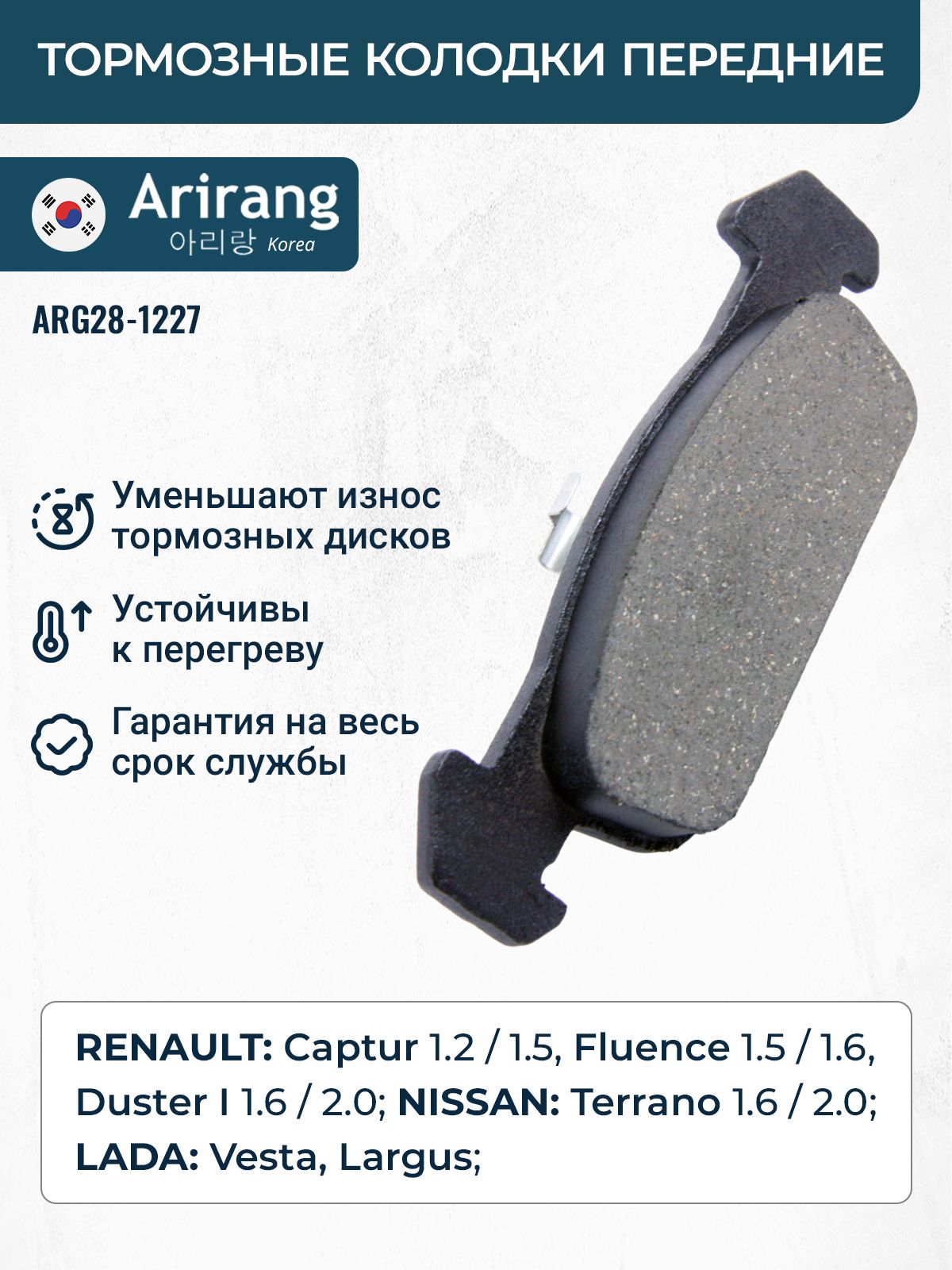 Колодки тормозные передние Рено Дастер, Каптюр, Лада Веста, Ларгус / OEM 410600379R