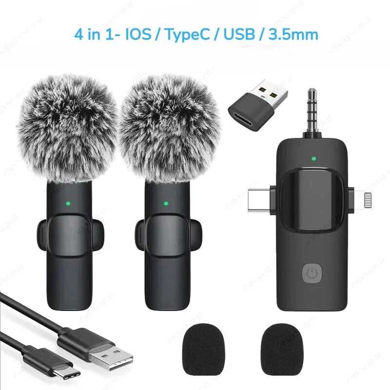 Беспроводной петличный микрофон 4 в 1 для iPhone и Android 2 Microphone-4 In 1