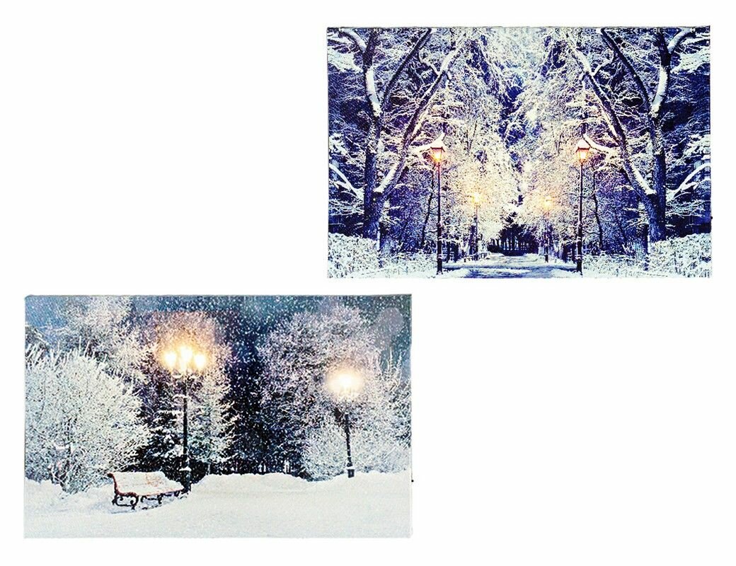 Светящаяся картина снежная аллея, 6 холодных/тёплых LED-огней, 58х38 см, батарейки, Kaemingk (Lumineo)