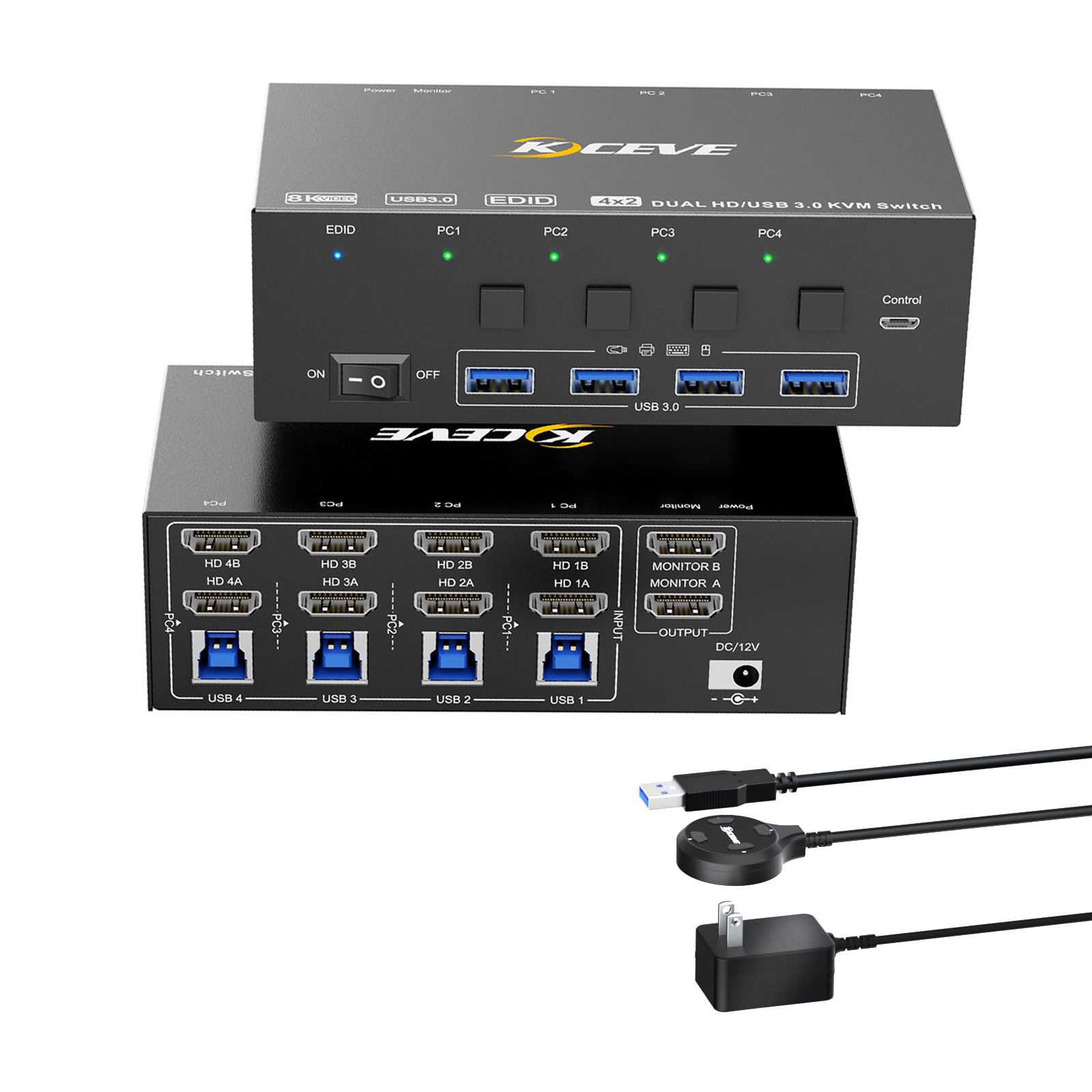 HDMI KVM-переключатель, 2 монитора, 4 компьютера