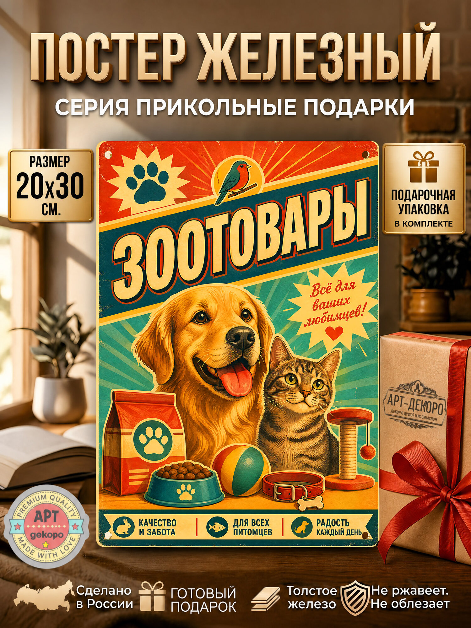 Зоотовары - постер железный 20*30 см. шнур-подвес в комплекте