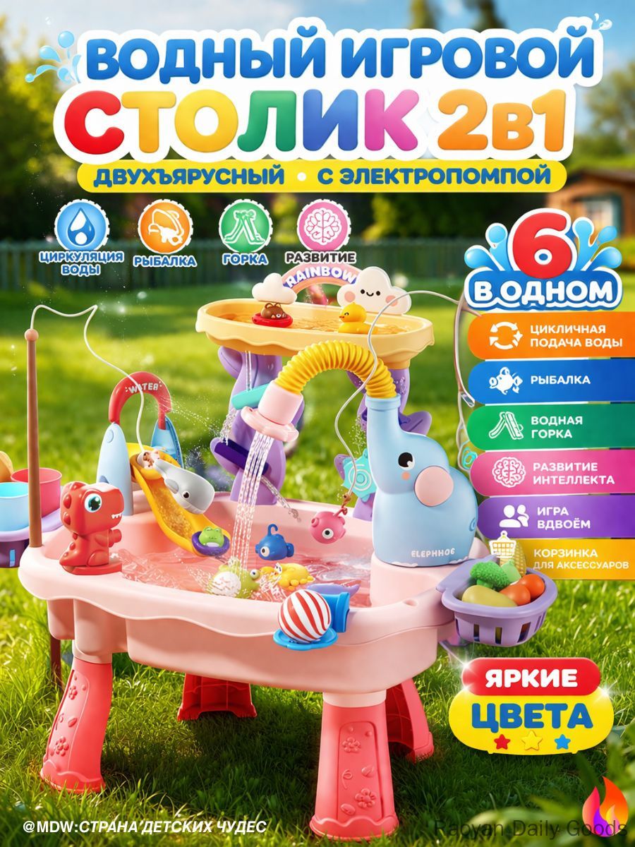 Циклическая водная горка/Детская настольная игра рыбалка / Развивающий столик для игры с водой