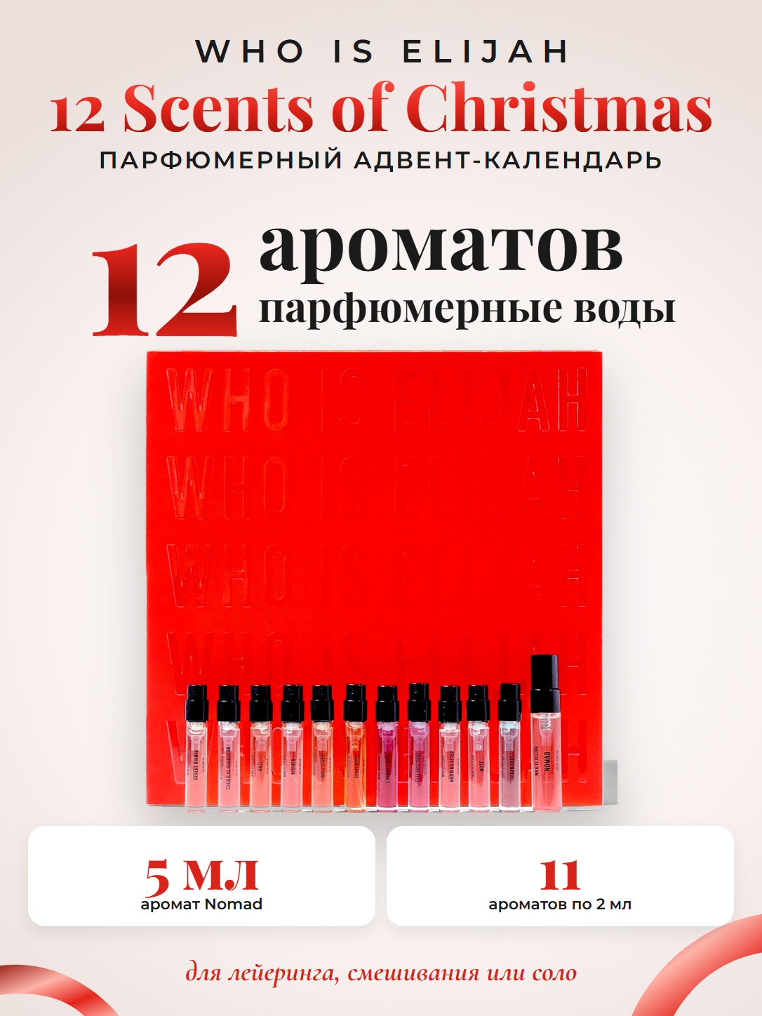 Косметический набор-адвент Who Is Elijah 12 Scents Of Christmas Advent Calendar, 12 окошек, ароматы и уход, унисекс