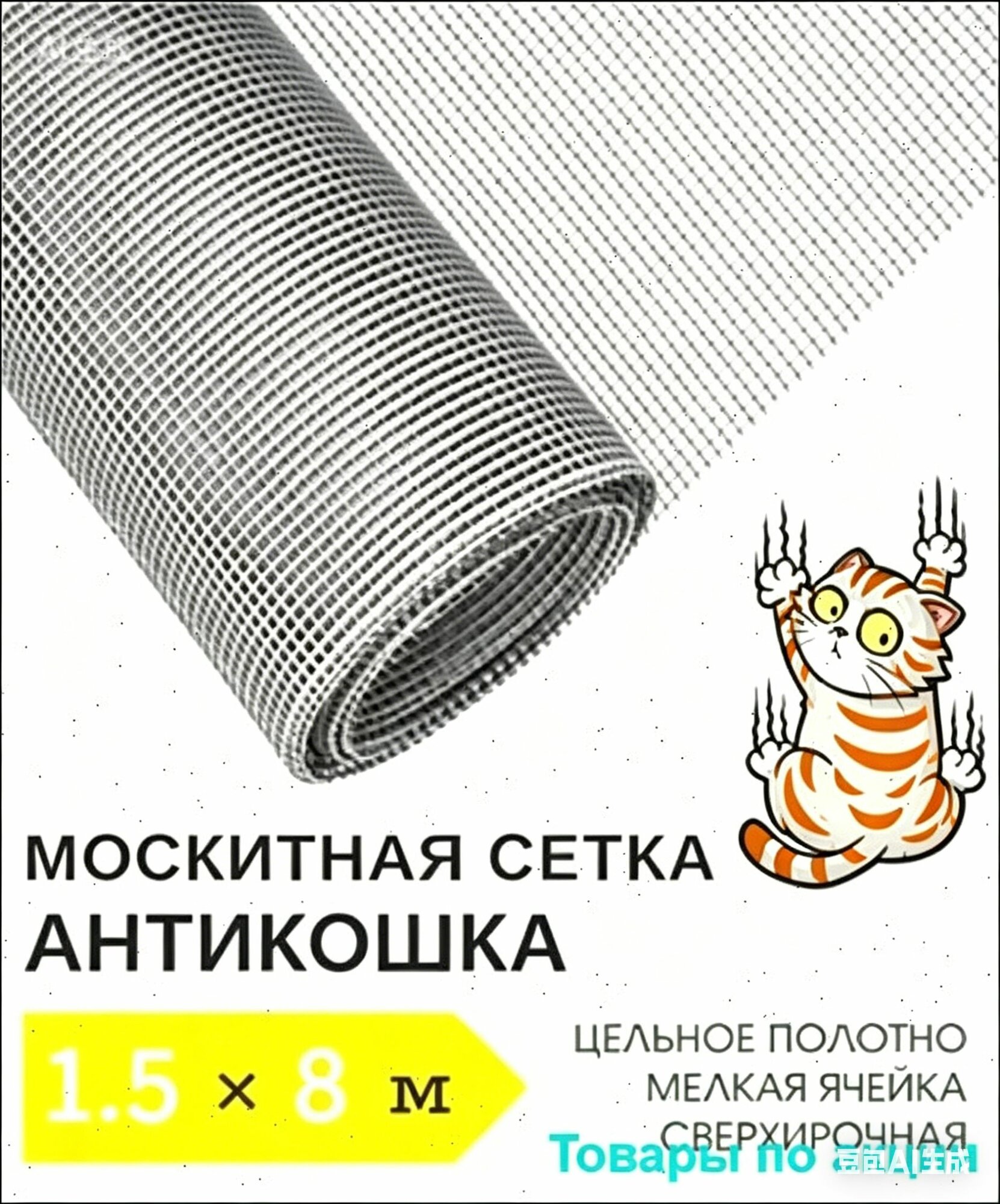 Антикошка 1.5 х 8м москитная сетка повышенной прочности, полотно цельное