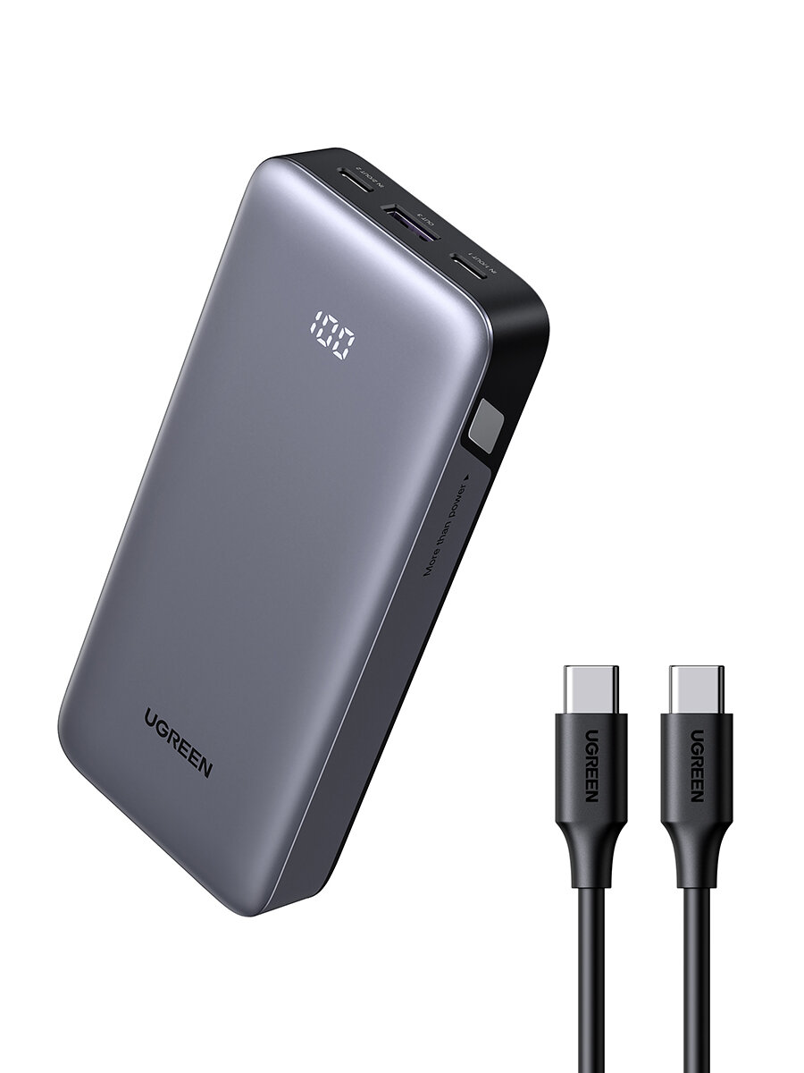 Ugreen PB532 (55989B) 20000 mah Внешний аккумулятор, темно-серый, Two-way Fast Charging 2*USB-C&USB-A 30W Power Bank