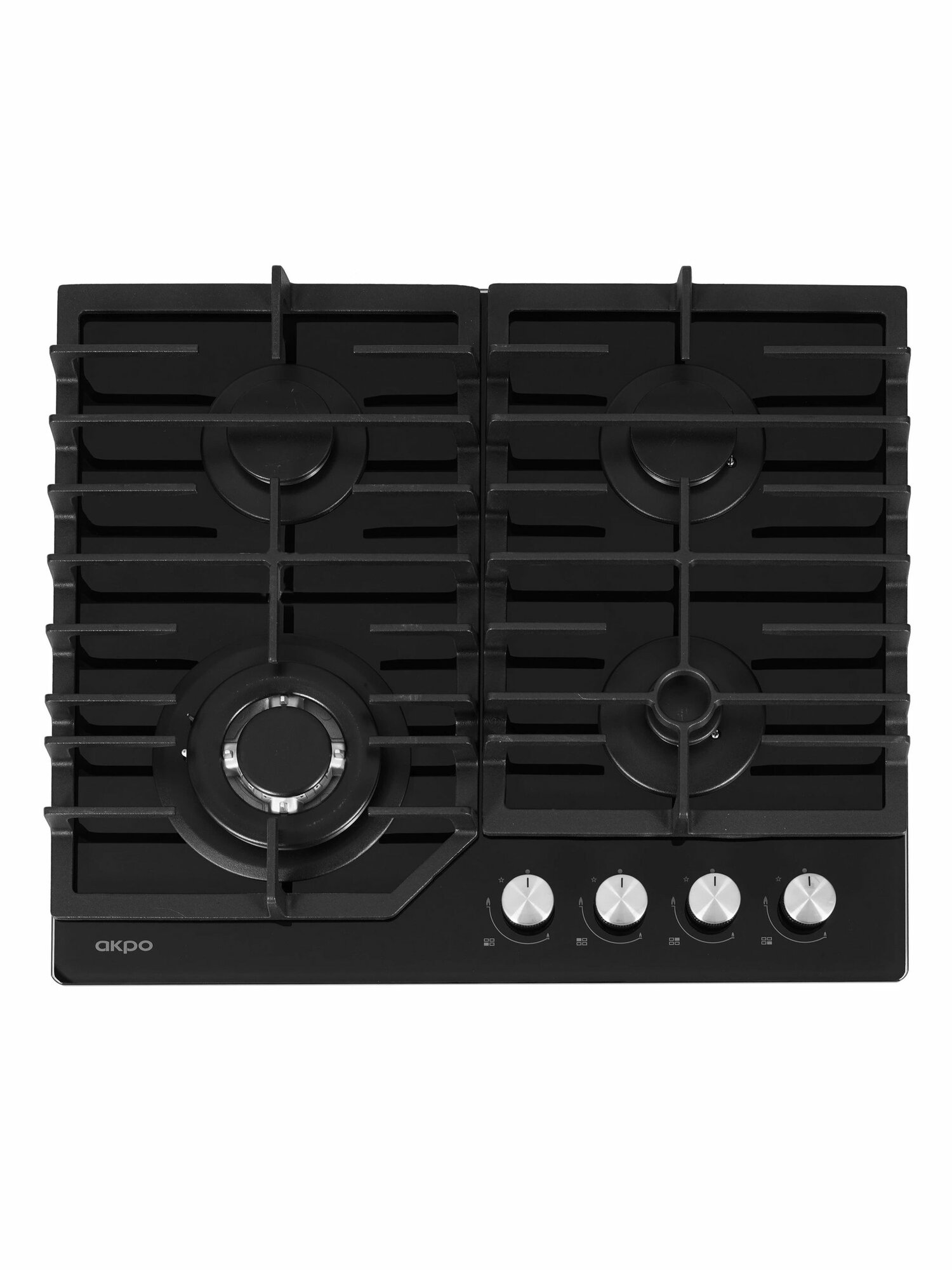 Варочная панель газовая AKPO PGA 604 IGC-T BL, 60 см, 8,1 кВт, 4 итальянские конфорки SABAF, встраиваемая, газ-контроль, кольцо для турки, закаленное стекло 8 мм, жиклеры для баллонного газа