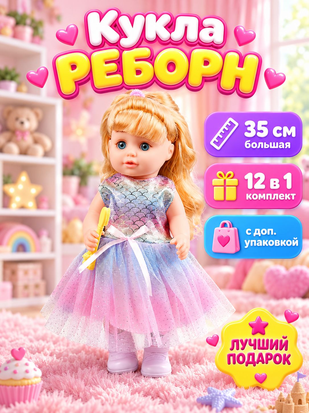 LIRENIS Интерактивная говорящая кукла для девочки, 35 см с русской озвучкой подарок для девочки