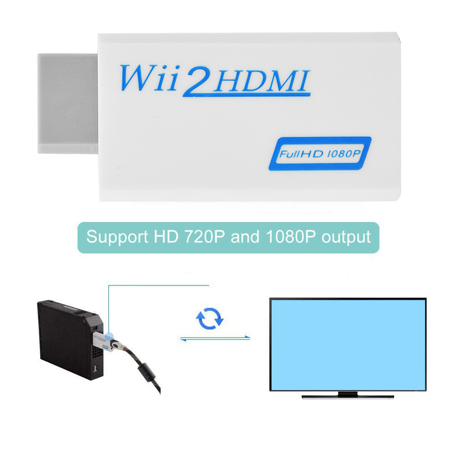 Конвертер Wii 2 в HDMI с выходом HD 720p/1080P, портативный мини-видео-аудиоадаптер