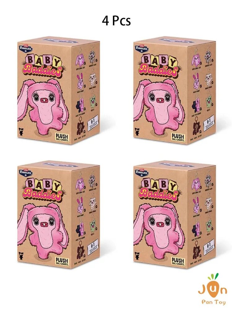 4Pcs Fuggler Baby Baddies Plush Bag Charms Blind Box/Плюшевая подвеска с длинными ресницами (случайный стиль)