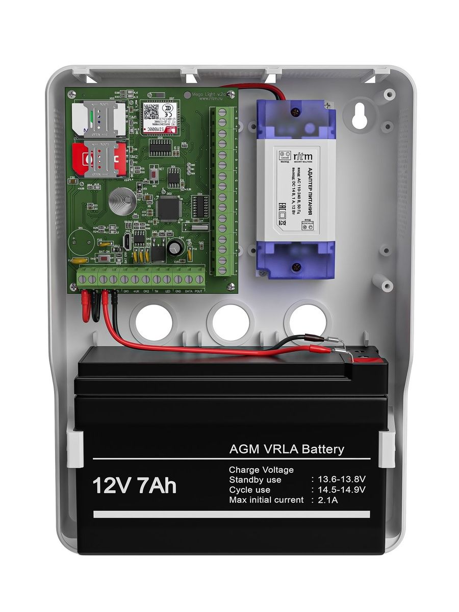 Ритм Mega Light v.4 Бюджетный охранный GSM прибор в универсальном корпусе под АКБ от 1,2Ач до 7Ач.