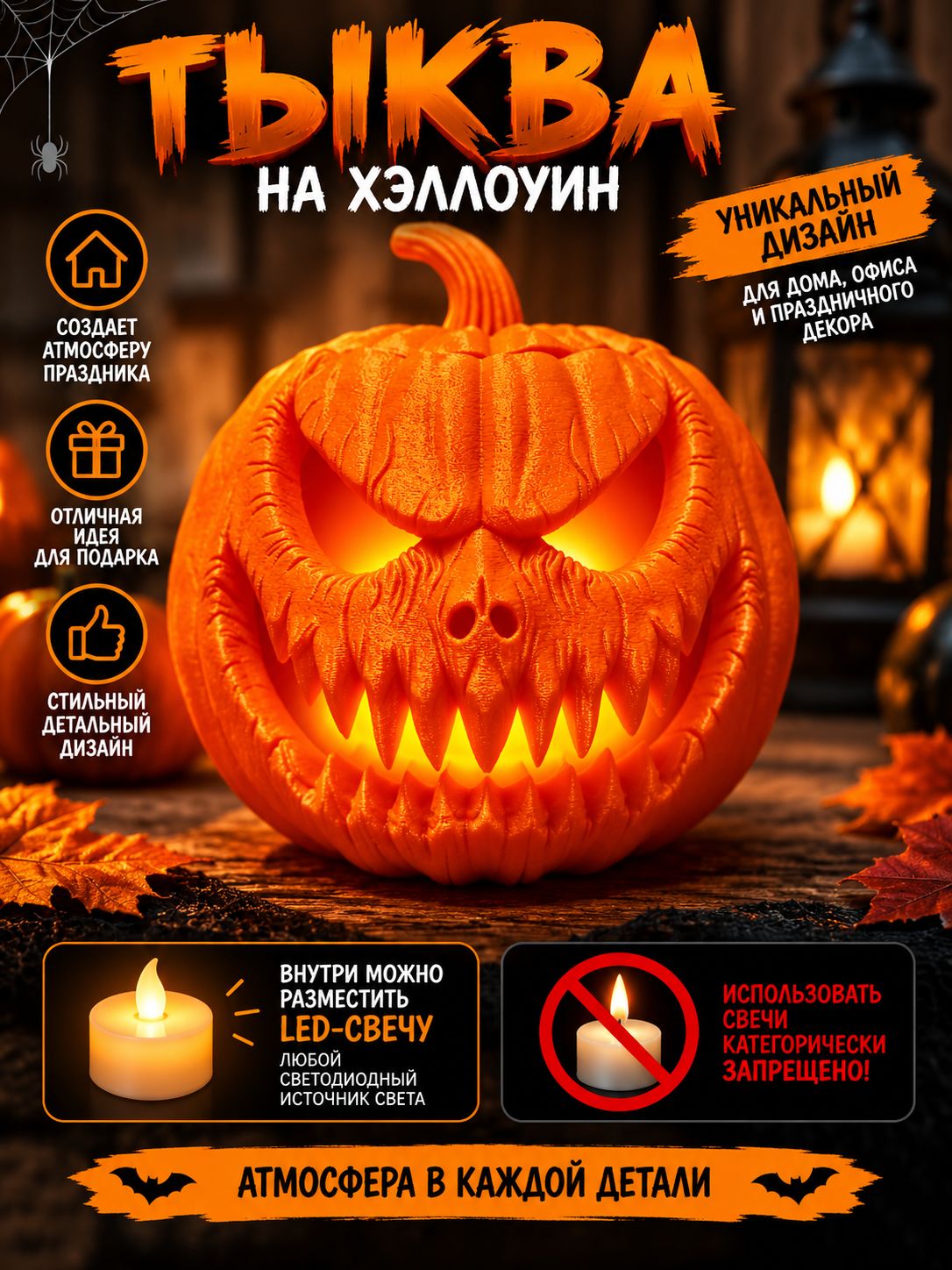 Осенние украшения для дома, Хэллоуин, внутренние тыквенные светильники, праздничные принадлежности