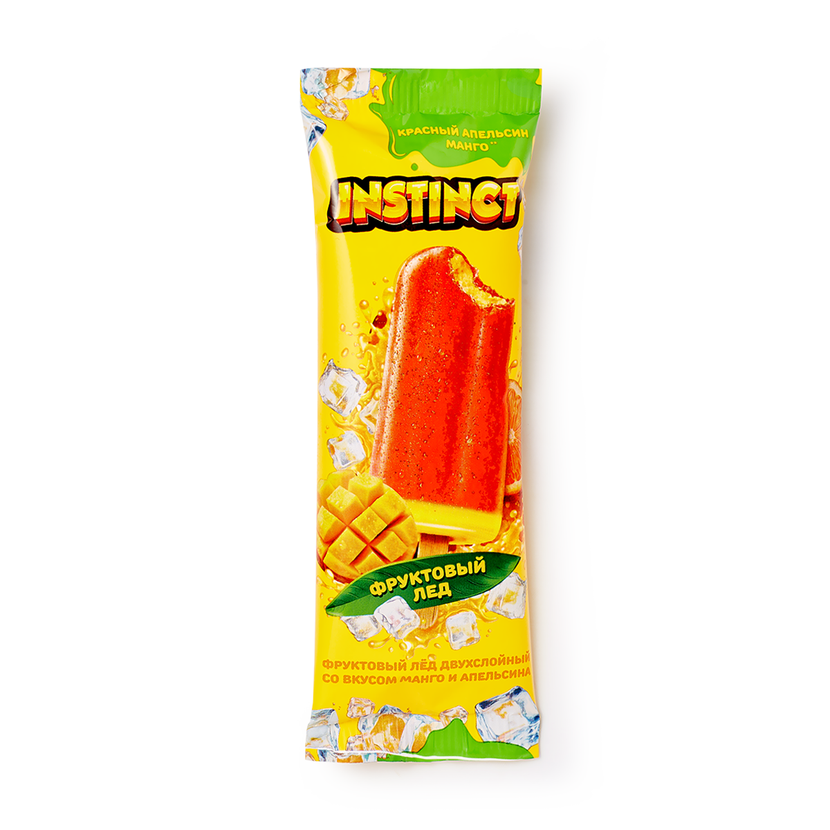 Фруктовый лёд Instinct, манго, апельсин, двухслойный, на палочке, 22 г углеводов в 100 г
