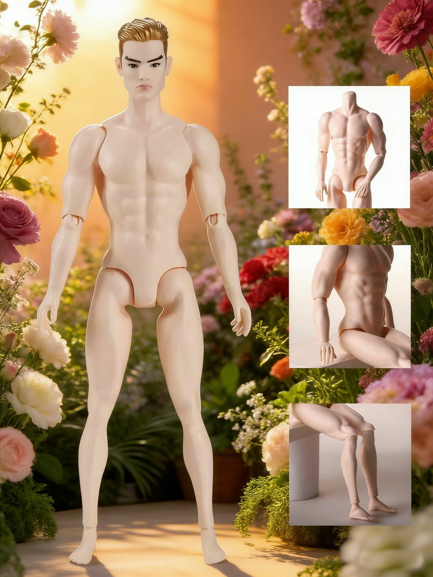 12-дюймовая кукла-мускулистый мальчик с обнаженным телом / 34cm / Белая кожа / Содержит головку