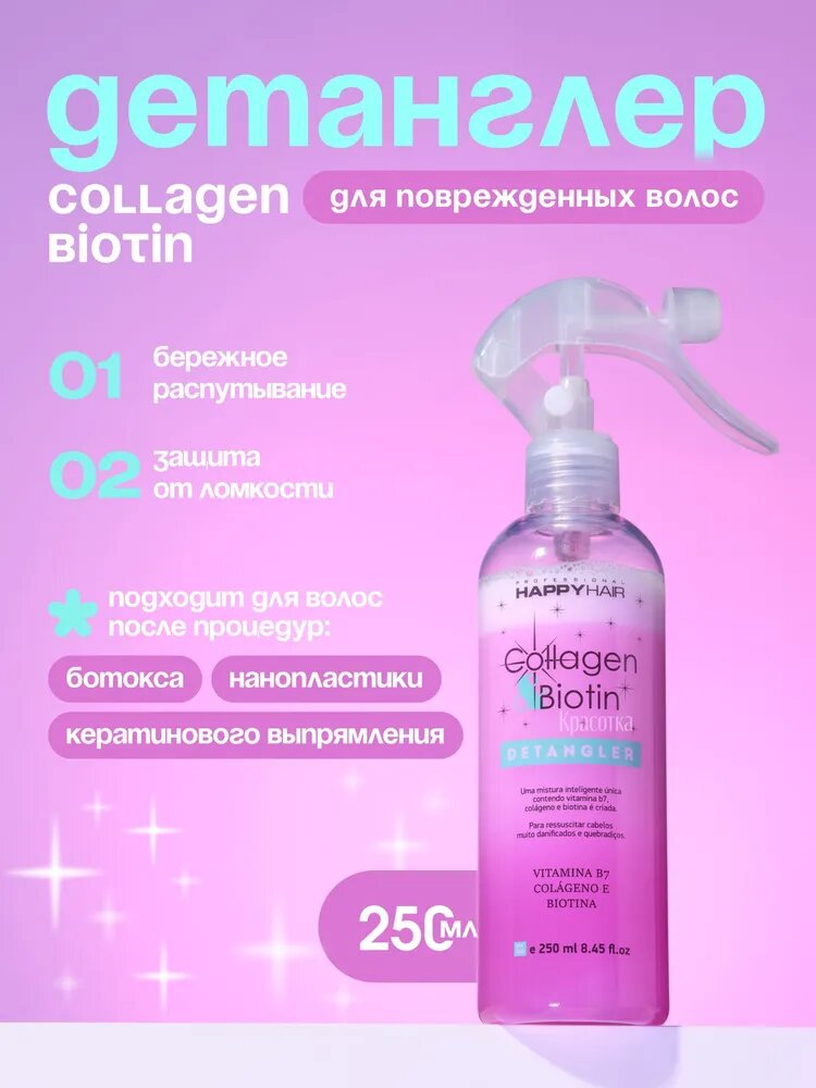 Детанглер-кондиционер для волос Collagen Biotin Happy Hair Professional 250 мл