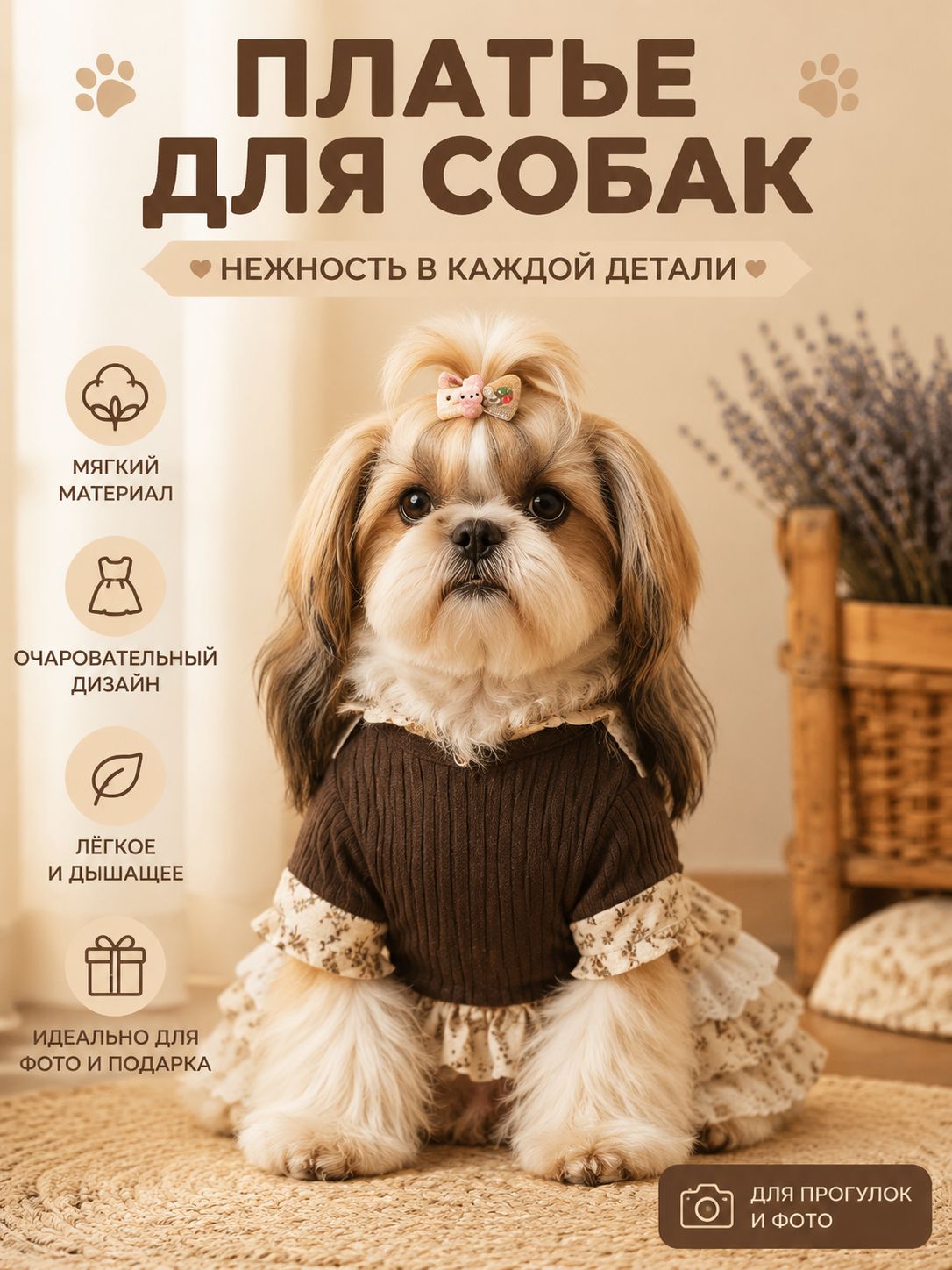 Платье для собак и кошек kumopaws из полиэстера, размеры XS