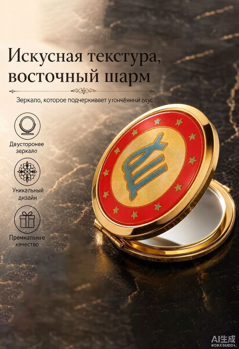 Зеркало карманное, 7 см х 7 см, 1 шт